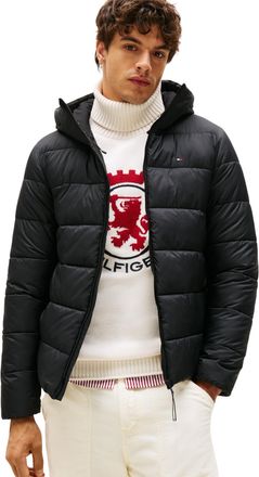Tommy Hilfiger Herren Pufferjacke Mid Weight mit Kapuze, Schwarz (Black), S