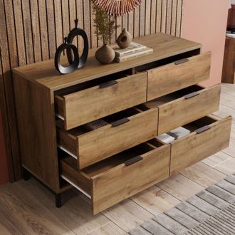 STILVORA Commode avec 6 Tiroirs, Cadre M&eacute;tal, Style Industriel, pour Chambre, en Panneaux de Particules, Ch&ecirc;ne Fonc&eacute;, 120&times;40&times;76 cm