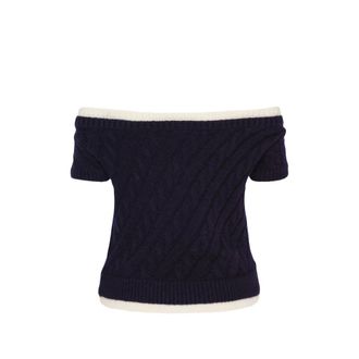 Shushu/Tong Off-Shoulder Cable Knit Tank Top - Navy