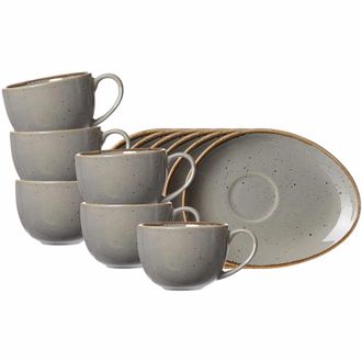 Ritzenhoff & Breker Taste Kaffeetassen mit Untertassen 6er Set | 200 ml | Geschirrset mit unregelm&auml;&szlig;igen Farbkanten und Farbsprenkeln | Ovale Form | Porzellan, Sp&uuml;lmaschi