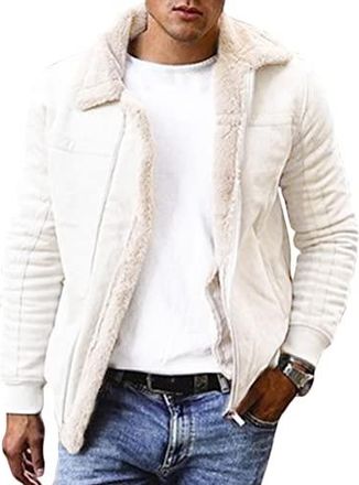 Onsoyours Manteaux Hommes Blouson Automne Hiver Svelte Veste &agrave; Manches Longues &agrave; Revers Travail Polaire Blouson Chaude D&eacute;contract&eacute;e Veste Sweat sans Capuche A B