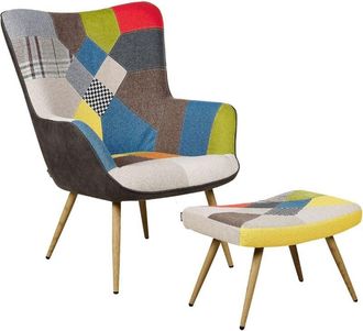 Beliani Beliani - Ohrensessel Patchwork/ Bunt Hocker Polsterbezug mit Metallbeine Wohnzimmer Schlafzimmer Modern Skandinavischer Stil