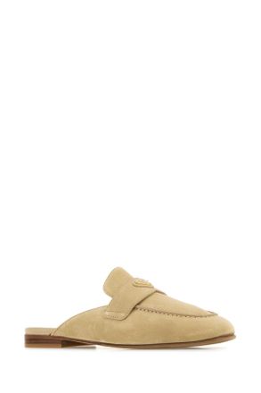 Prada Womens Sand Suede Slippers Ecru Ecru Flat Shoes