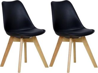 Woltu Lot de 2 Chaises de Salle &agrave; Manger avec Si&egrave;ge Rembourr&eacute;, Chaise de Salon Scandinave sur Pieds en Bois Massif, Noir, BH29sz-2