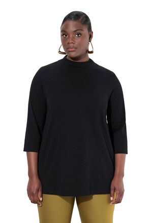 Ulla Popken Damen gro&szlig;e Gr&ouml;&szlig;en &Uuml;bergr&ouml;&szlig;en Plus Size Shirt, A-Linie, Stehkragen, 3/4-Arm, Pima Cotton