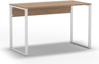 Decortie Decortie Inna Table de travail moderne en ch&ecirc;ne avec pieds en m&eacute;tal blanc robustes Bureau industriel en panneaux de particules Largeur 110cm