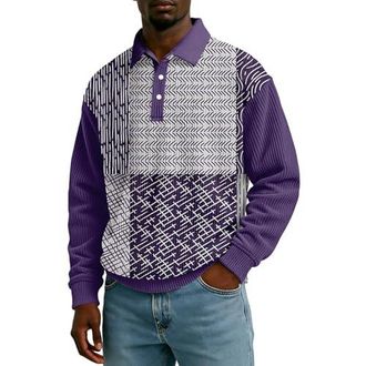 Generic Polo à manches longues pour homme - Col Henley - Style décontracté - Motif floral - Pour le tennis, le golf, 2-Violet, XXL