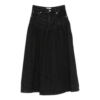 Ganni Midi-Rock aus Baumwoll-Denim - - Skirts - Damen - Schwarzk - 3XS
