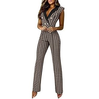 FNKDOR Combinaison Femmes Boutons Col V Jumpsuit &Eacute;l&eacute;gant Playsuit Couleur Unie Long Pantalon Cocktail Soir&eacute;e C&eacute;r&eacute;monie Romper Combinaison de Couleur Unie Ten