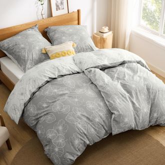 Bedsure Bettwäsche 135x200 4teilig Baumwolle - Bettwäsche-Sets 2er Set Grau Bettbezug mit 2 Kissenbezüge 80x80 cm, ÖKO-TEX Wendebettwäsche Bedding mit Reißver