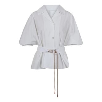 Max Mara Femme, Blouses et Chemises, Blanc, Taille: 36 FR Chemise en popeline de coton avec d&eacute;tail de cordon &agrave; la taille