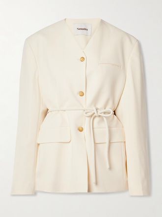 Nanushka Fem Jacke Aus Cady Mit Bindegürtel - Creme