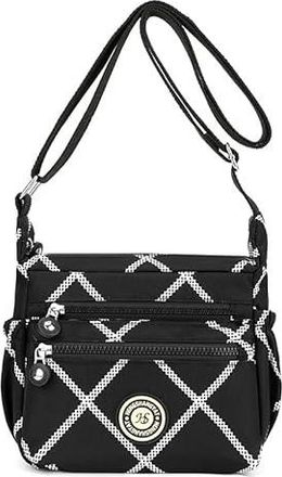 YYW Sacs à main à bandoulière décontractés multi-poches pour femme en nylon imperméable, M-treillis noir, Taille unique