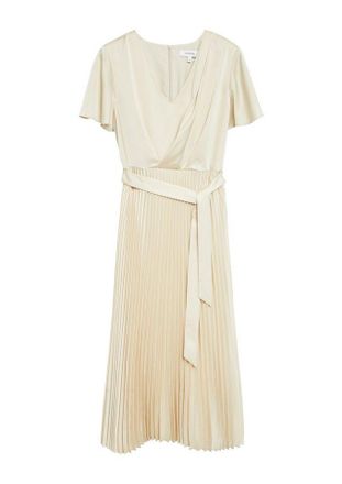 Comma Midikleid Kleid Satinkleid mit flie&szlig;enden &Auml;rmeln und Pliss&eacute;e-Rock