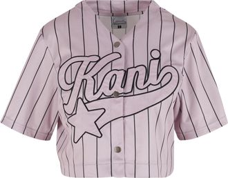 Karl Kani OG Star Logo Crop Pinstripe Baseball Shirt Rose/Black, XXS