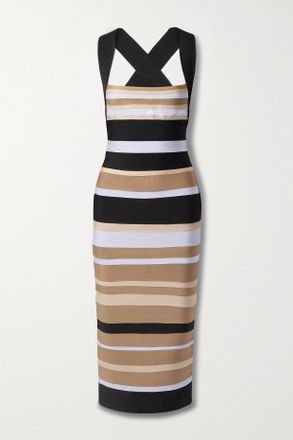 H&eacute;rve L&eacute;ger + Law Roach Gestreiftes Midikleid Aus Recycelter Bandage - Braun