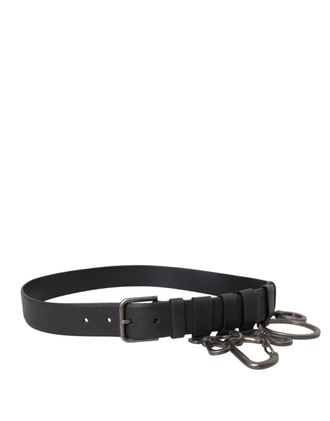 Dolce & Gabbana Mens Black Calf Leather Silver Metal Buckle Belt