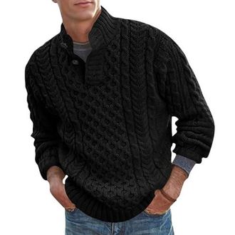 Generic Pull &agrave; col Montant en Maille torsad&eacute;e &eacute;paisse pour Homme, v&ecirc;tement Tendance Automne-Hiver, Noir, Taille XXL