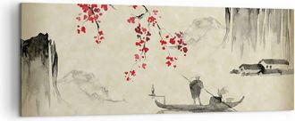 Arttor Panorama Bilder auf Leinwand Blume Kirschen Japan Leinwandbild 140x50cm Wandbilder Dekoration Wohnzimmer Schlafzimmer Küche Groß XXL Wanddeko Bild Wan