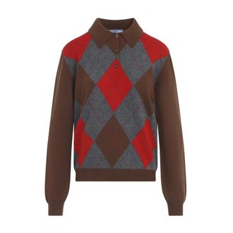 Prada Argyle Strick-Polo-Pullover - - Tops - Damen - Mehrfarbig - S
