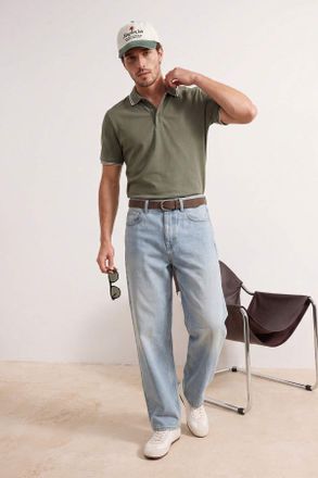 Trendyol MAN Herren Gr&uuml;n Einfarbig Kurz Regular Fit Poloshirts