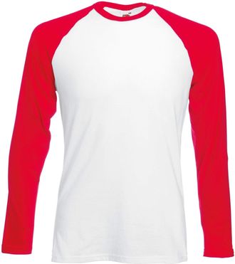 Fruit Of The Loom Baseball-T-Shirt f&uuml;r Herren, 100 % Baumwolle, Wei&szlig;/Schwarz, Gr&ouml;&szlig;e L