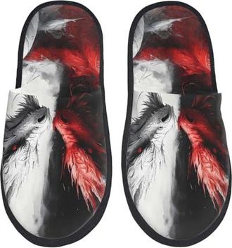 Generic Dragon Noir Et Blanc Cool Homme Femme Chaussures De Maison Antid&eacute;rapantes Pantoufles Doux Chaussons Pour Maison Hiver Automne M