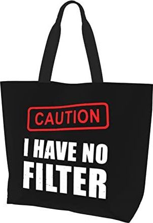 AOOEDM Attention I Have No Filter Ladies Canvas Tote Sac &agrave; provisions r&eacute;utilisable