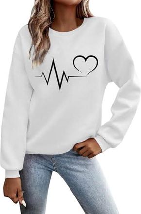 Generic Chandail en coton molletonné confortable pour femme, coupe douce, automne et hiver, imprimé décontracté, manches longues, col rond, surdimensionné, co