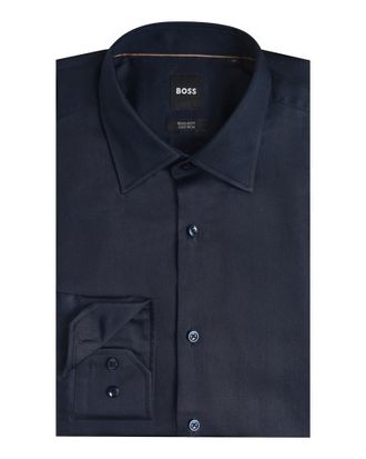 HUGO BOSS Unifarbenes Hemd aus Baumwolle mit Kentkragen, Regular Fit in