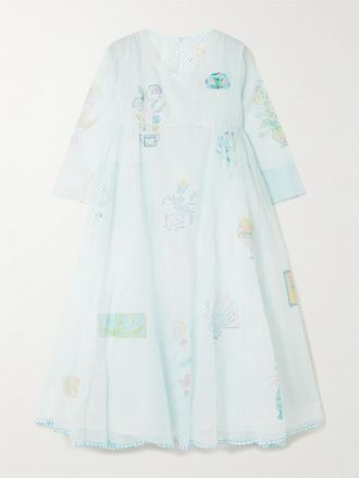 Eka Heather Bedrucktes Midikleid Aus Kota Doria Aus Baumwolle Mit Biesen - Blau