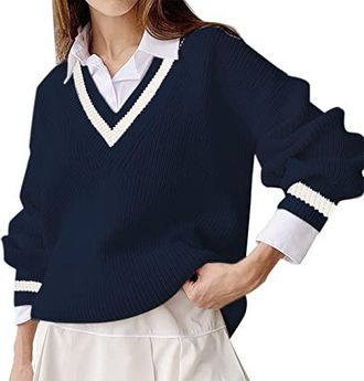 Generic Pull Femme Cachemire sous Pull Chaud Femme Tricoté à Manches Longues pour Femmes Col en V Automne Et Hiver Ample Manche Longue Black XL