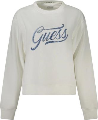 Guess Femme, Sweatshirts et sweats à capuche, Blanc, Taille: 36 FR Pull Blanc Brodé à Manches Longues