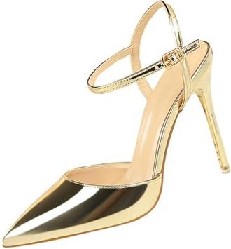 Generic Escarpins à talons hauts pour femme - Bout pointu - Pour fête, bal de fin dannée, mariage - Chaussures dété à talons aiguilles, doré, 36.5 EU