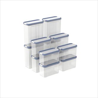 Rotho DOMINO 12er-Set Vorratsdosen, Streu- & Sch&uuml;ttdose mit dicht schlie&szlig;endem Deckel, sp&uuml;lmaschinengeeignet, transparent/blau