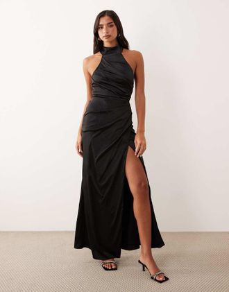 Tfnc Robe longue pliss&eacute;e en satin &agrave; dos nu - Noir