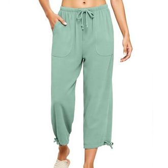 Generic Pantalon en coton et lin pour femme - Jambe large - Pantalon de plage d&eacute;t&eacute; pour femme - Confortable - Pantalon de yoga Palazzo XIYU26083, Vert, XXL
