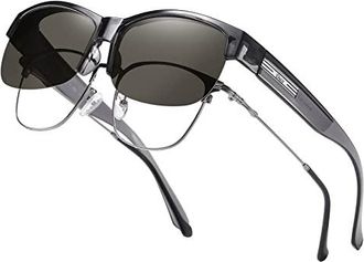 Duco 8960 Lunettes de soleil polarisées unisexes pour porteurs de lunettes, cadre gris, lentille grise, 63