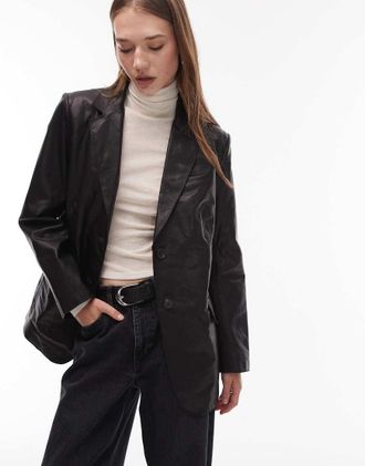 AllSaints Arna - Leder-Blazer in Schwarz