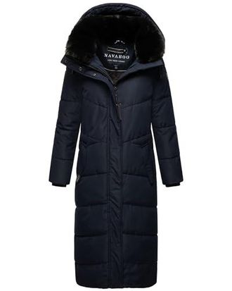 Navahoo Manteau dhiver chaud matelass&eacute; extra long avec capuche amovible qui attire tous les regards XIV XS-XXL, bleu marine, L