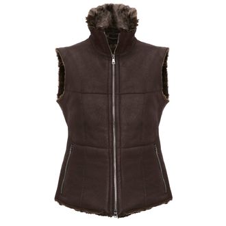 Werner Christ Damen Lammfellweste Weste aus echtem Lammfell, Fell, vielseitige warme Fellweste auch als Reitweste, Outdoorweste & Winterweste geeignet, in dunkelbra