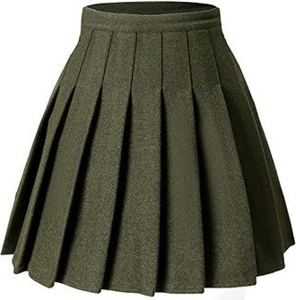 Hoerev Jupe plissée Polyvalente avec Short pour Femme,Vert armée,38