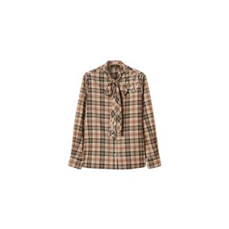 Twinset Chemise en flanelle &eacute;cossaise avec broderie - Femme - Blouses et Chemises - Brun - Taille: 36 FR