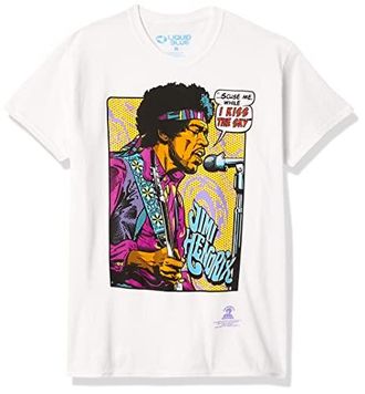 Liquid Blue Jimi Hendrix Pop Art Scuse Me While I Kiss The Sky T-Shirt, Blanc, XL Mixte