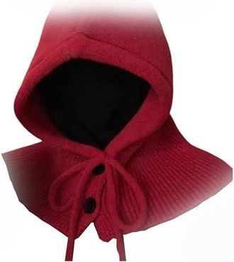 Generic Cagoule tricot&eacute;e pour femme avec boutons, cache-cou pour temps froid, &eacute;charpe &agrave; capuche coupe-vent, chaude, Couleur : rouge., Taille unique