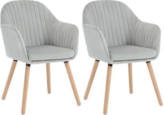Woltu Lot de 2 Chaises de Salle à Manger, Gris Clair Assise en Velours Chaise pour Cuisine/Salon/Café,BH95hgr-2