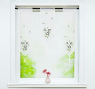 Joyswahl Voile Scheibengardine Miniflächenvorhänge mit Stangendurchzug Küchengardine mit Floral Stickerei Muster 3er Set Kurzstore Bistrogardine Grau (20cm bre