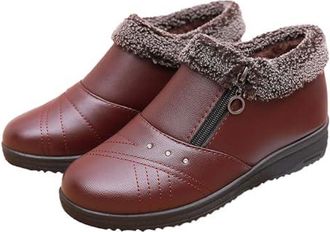 Generic Chaussures dhiver pour Femme Plates Chaussures De Marche en Cuir Doublure en Peluche Chaude Fermeture &Eacute;clair Semelle Antid&eacute;rapante Confortables Automn