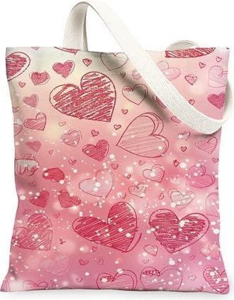 Generic Sacs fourre-tout en toile motif coeur, sacs d&eacute;picerie r&eacute;utilisables, sacs d&eacute;picerie r&eacute;utilisables, l&eacute;gers et lavables, avec bandouli&egrave;re en toile Fo, p