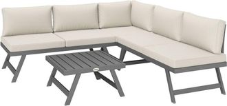 OUTSUNNY Ensemble salon de jardin modulable 5 personnes 4 pi&egrave;ces design alu gris coussins beige